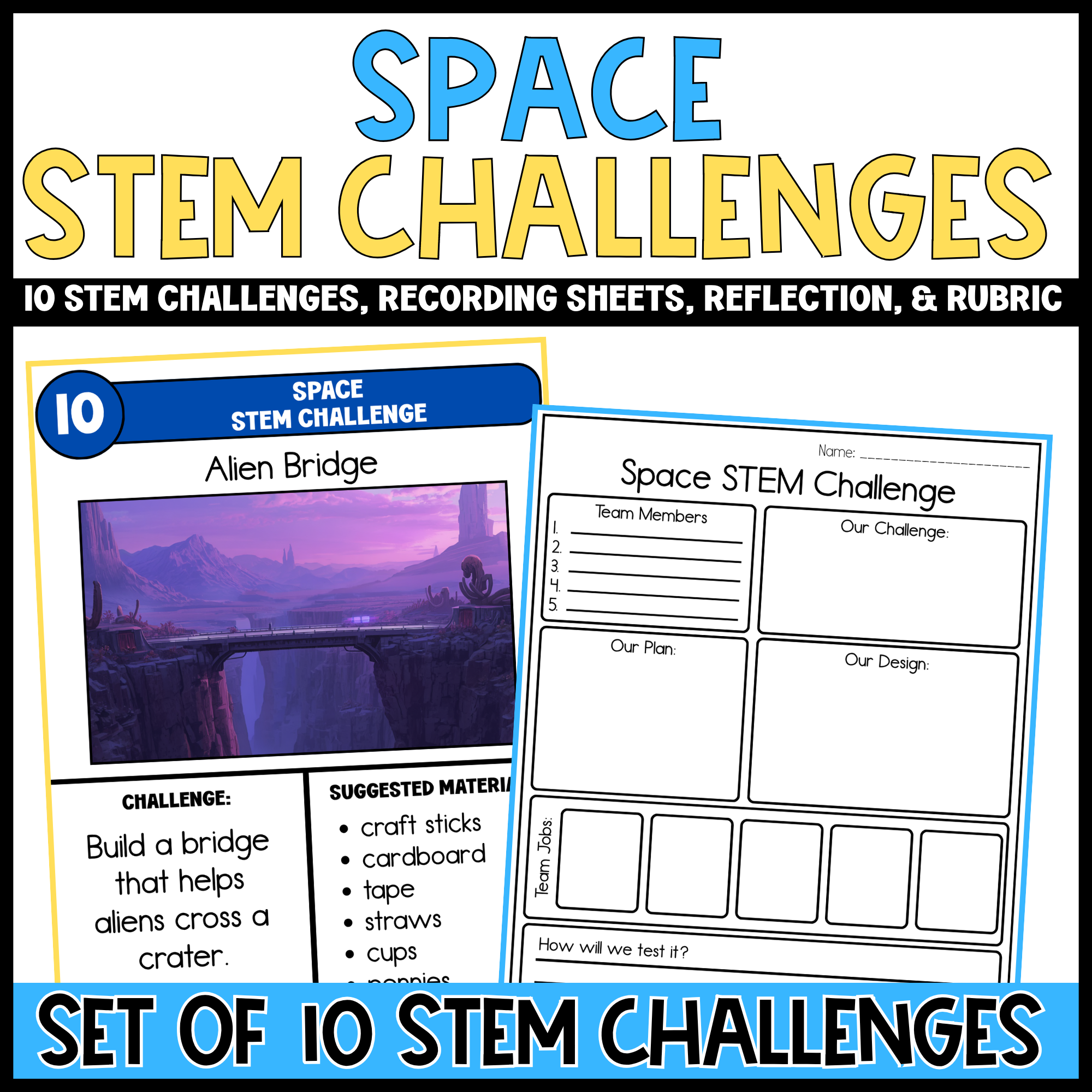 Space Stem Challenges with Recording Sheets & Reflection Pages – Beth ...