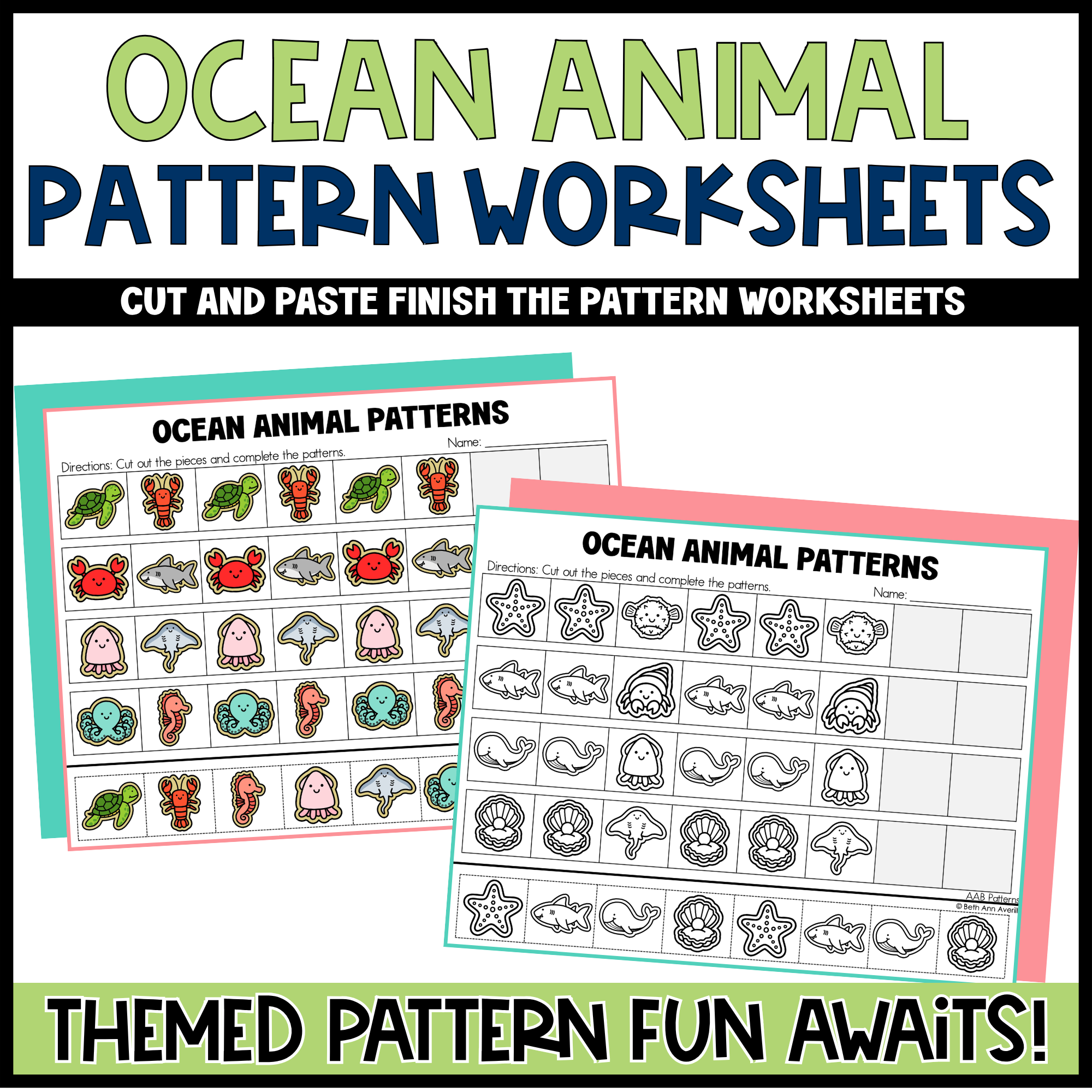 Ocean Animal Pattern Worksheets Cut and Paste Patterns – Beth Ann Averill